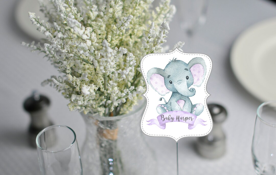 Elephant Baby Shower Centerpiece Purple Elephant Baby Shower ...