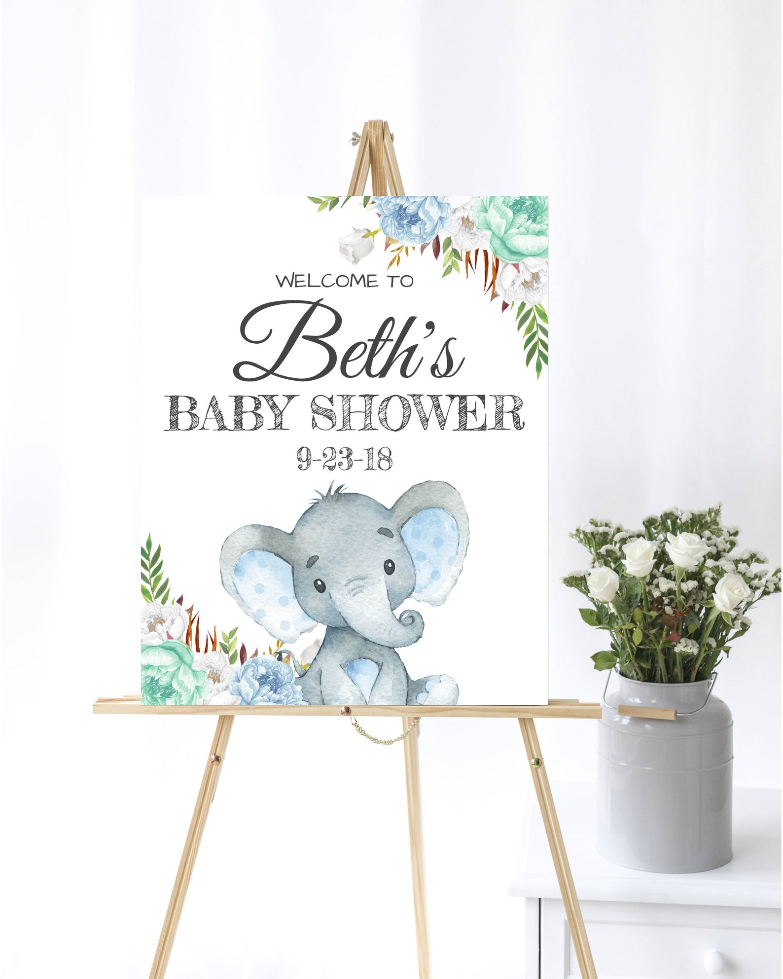 Blue Elephant Baby Shower Welcome Sign Baby Welcome Sign Blue Baby ...
