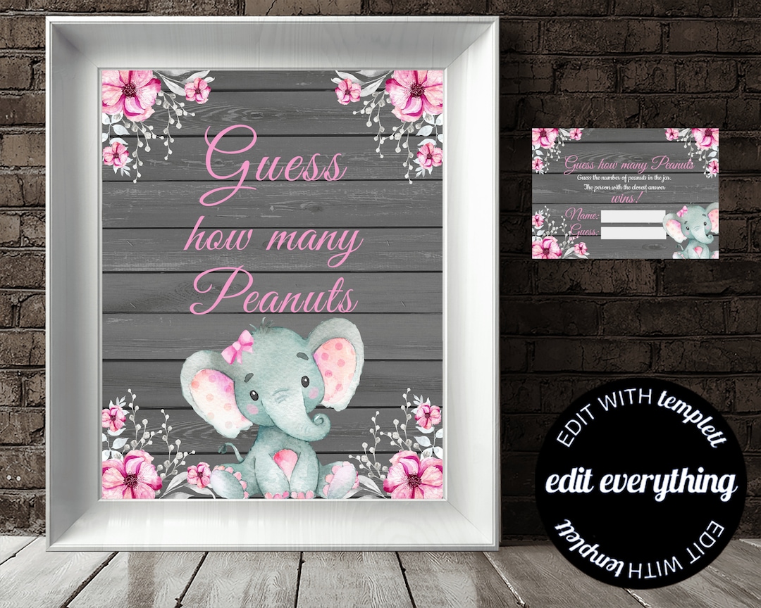 Elephant Peanut Guessing Game Guess How Many Baby Shower Games Peanut ...