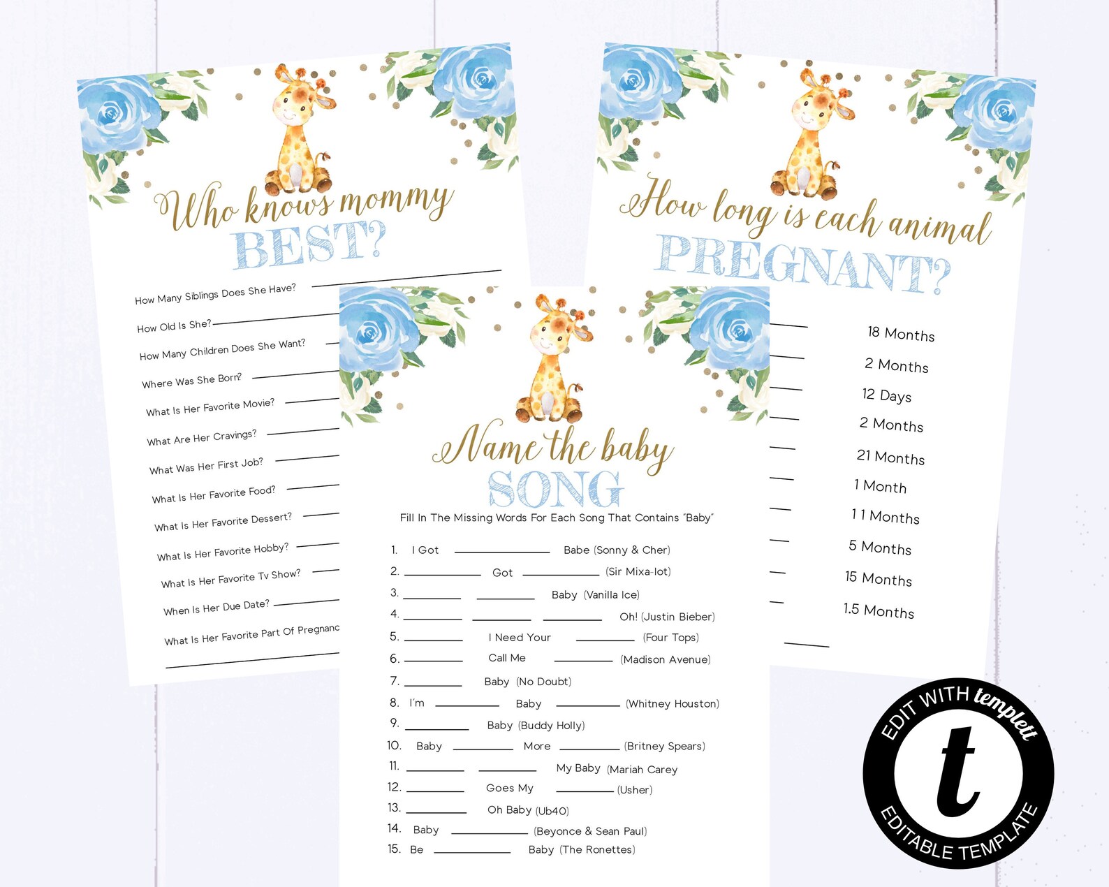 Giraffe Baby Shower Game Package Safari Animal Baby Shower | Etsy