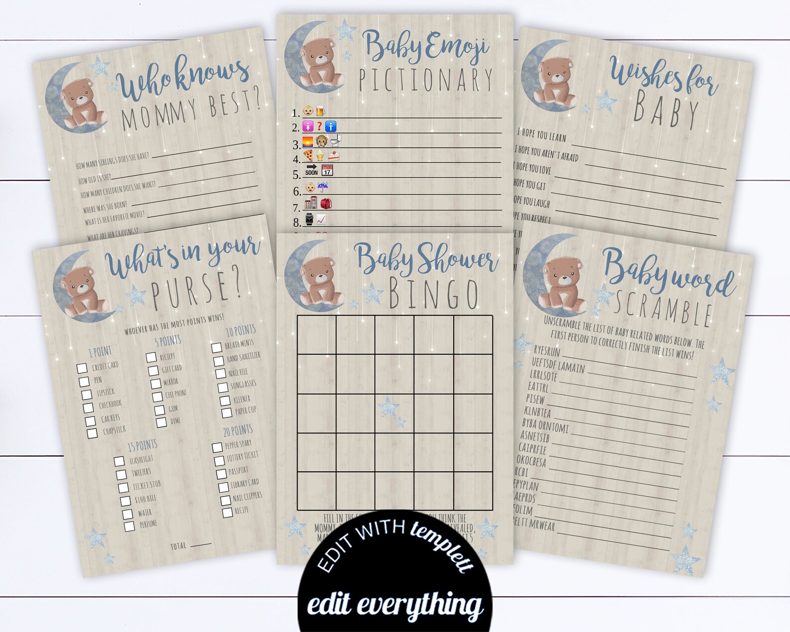 Bear Baby Shower Games Printable Blue Baby Shower Games - Etsy