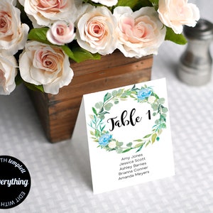 Blue Floral Baby Shower Table Numbers Greenery Table Card Template ...