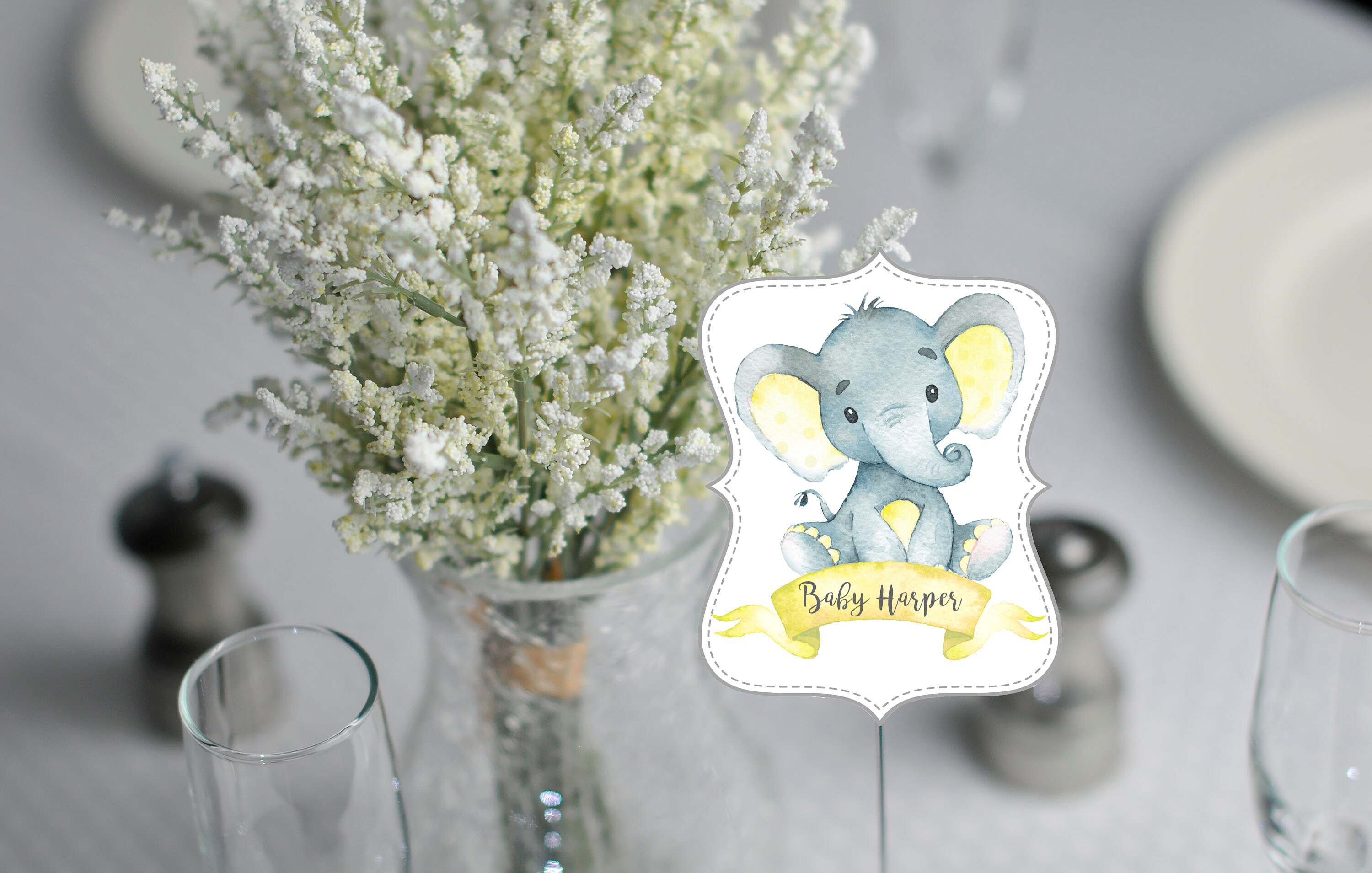 Elephant Baby Shower Centerpiece Yellow Elephant Baby Shower | Etsy