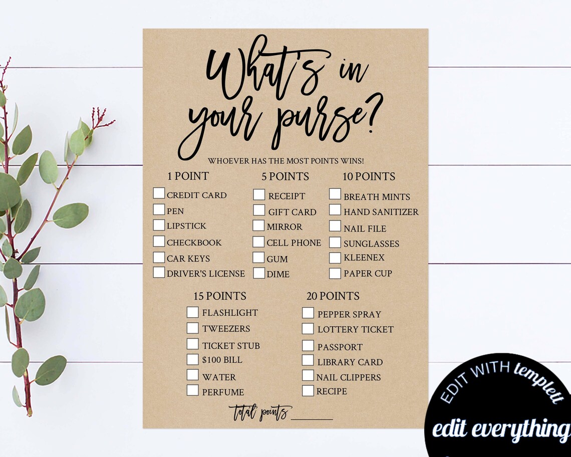 What's in Your Purse Baby Shower Game Purse Game Printable | Etsy