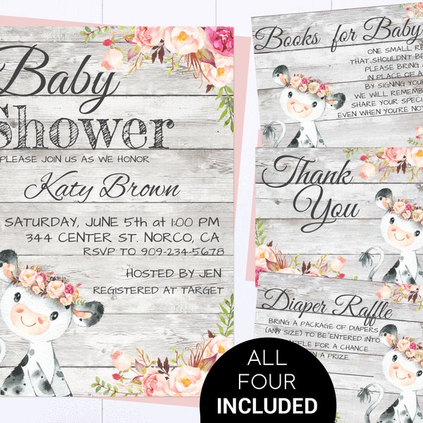 Pink Cow Baby Shower Invitations - Etsy