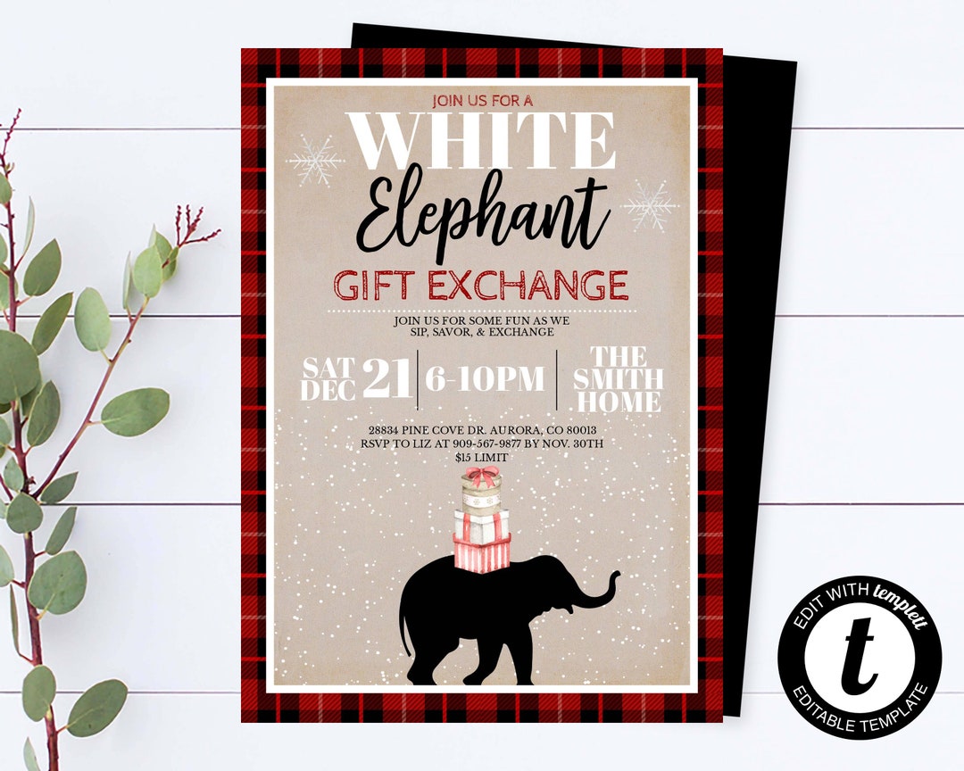 White Elephant Gift Exchange Party Invitation Gift Exchange Christmas ...