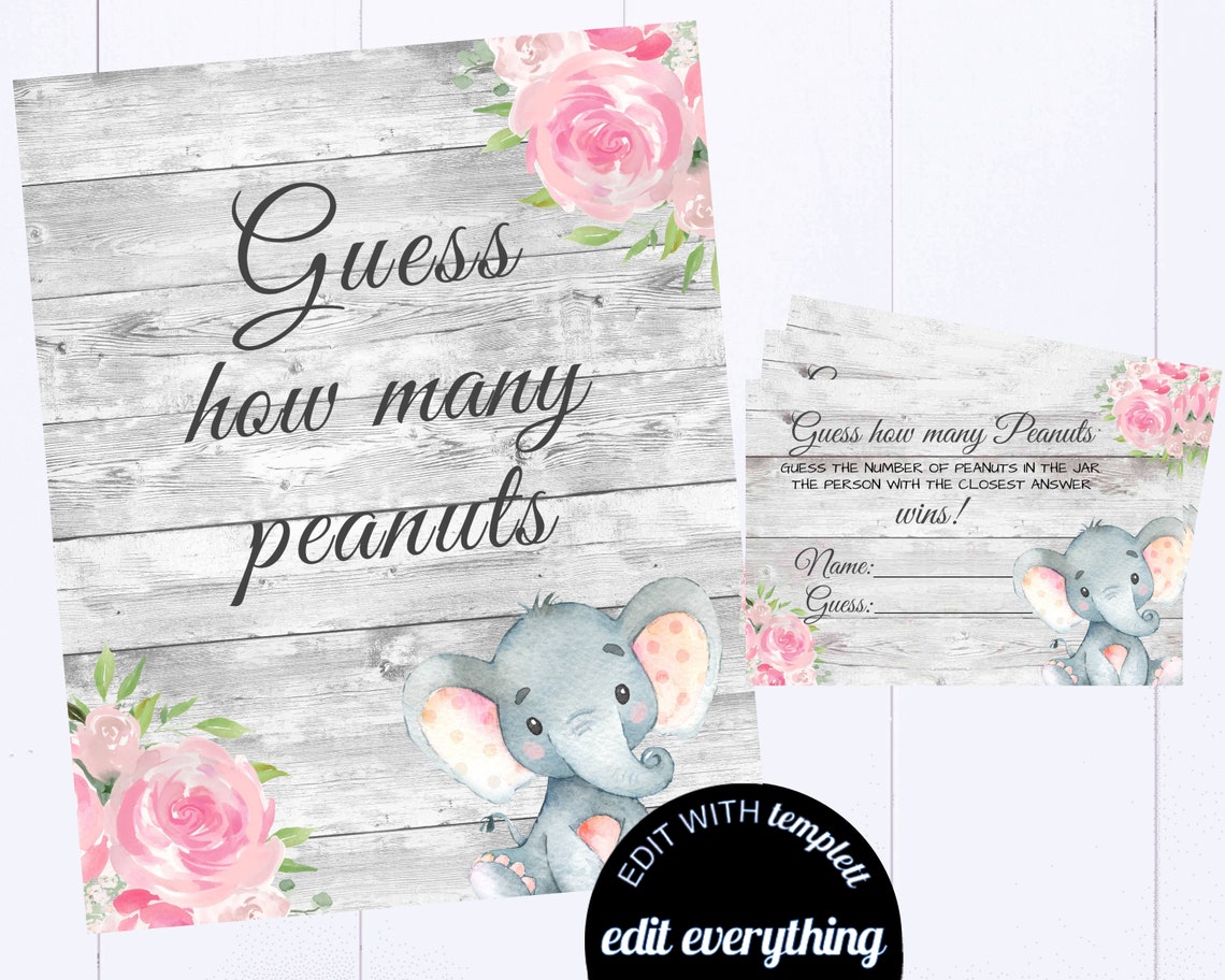 Elephant Peanut Guessing Game Guess How Many Baby Shower Games Peanut ...