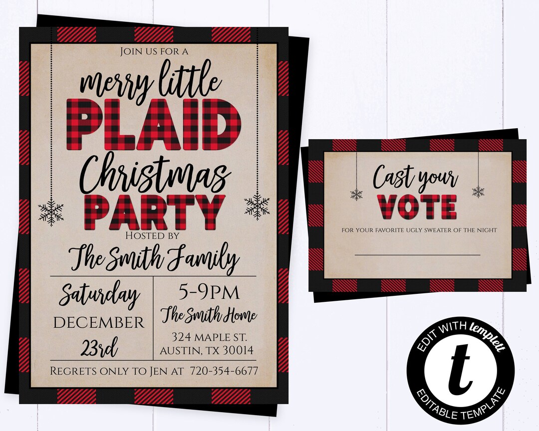 Plaid Christmas Party Invitation Merry Little Christmas Party ...