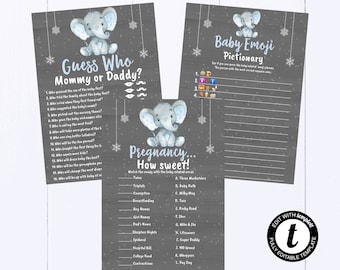Elephant Baby Shower Games Blue Elephant Baby Shower Game - Etsy