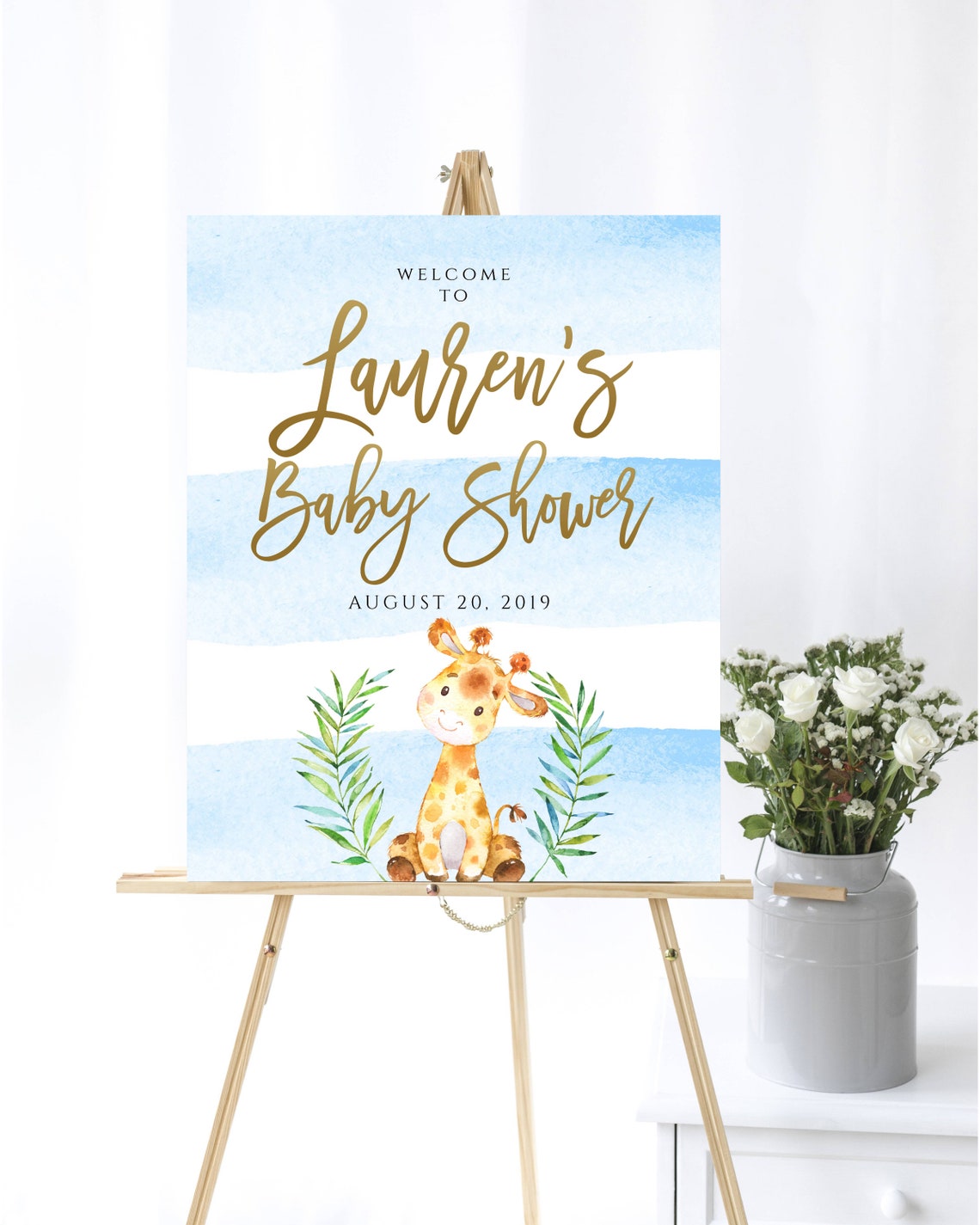 Giraffe Baby Shower Welcome Sign Baby Welcome Sign Blue Baby - Etsy Ireland