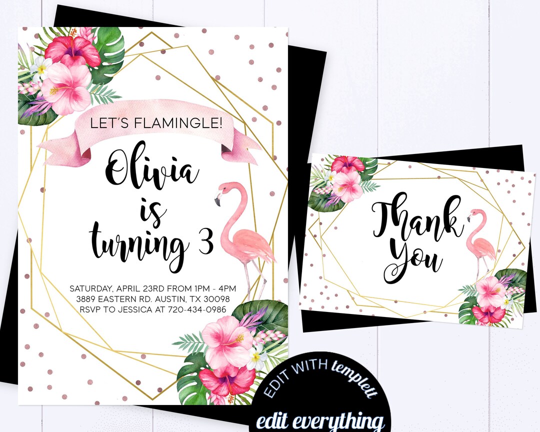 Flamingo Birthday Invitation Pink Birthday Invite Floral Flamingo ...