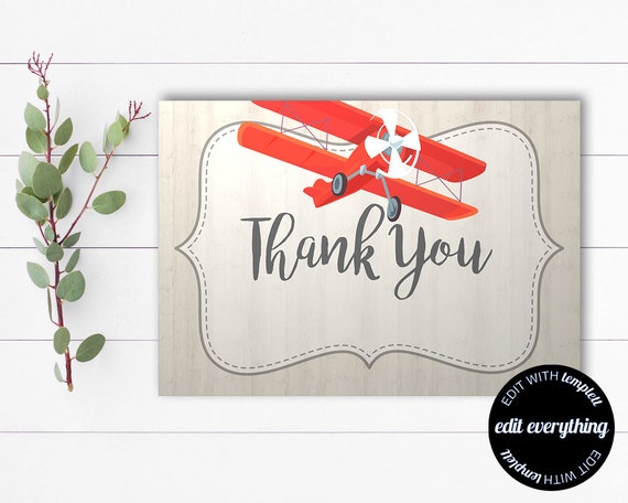 Airplane Thank You Card Thank You Airplane Template Printable - Etsy