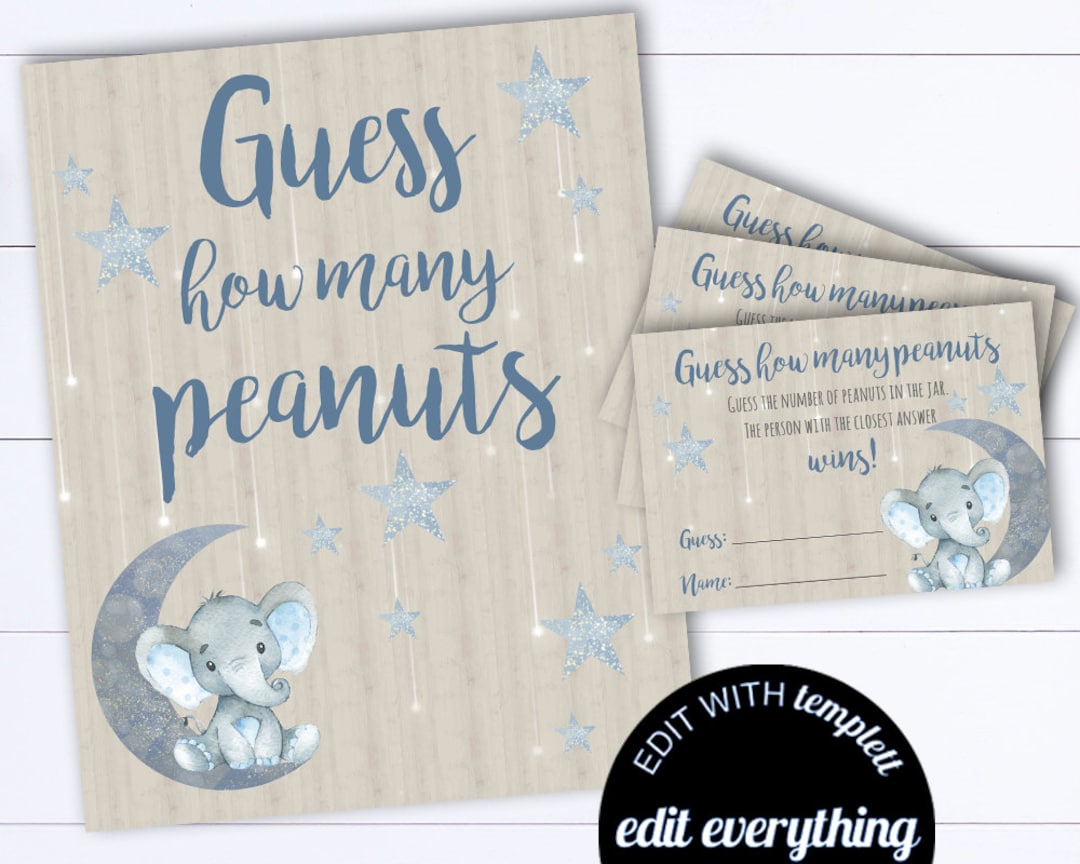 Elephant Peanut Guessing Game Guess How Many Baby Shower Games Peanut ...