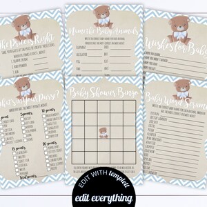 Bear Baby Shower Games Printable Baby Shower Games Package Baby Shower ...