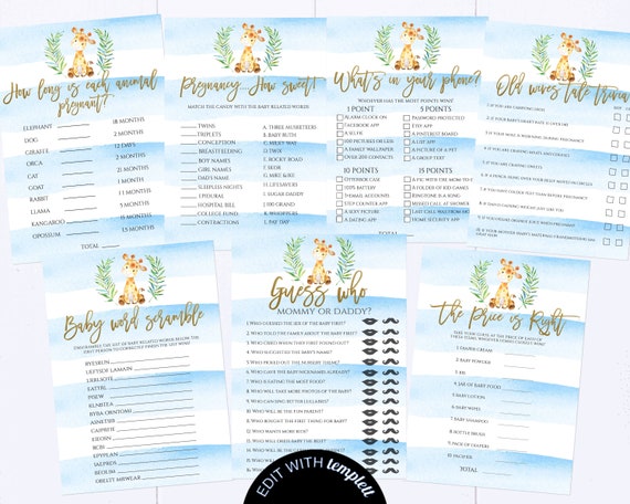 Giraffe Baby Shower Game Package Safari Animal Baby Shower | Etsy