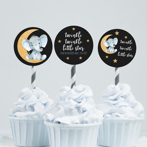 Elephant Baby Shower Cupcake Toppers Blue Elephant Baby Shower Cupcake ...