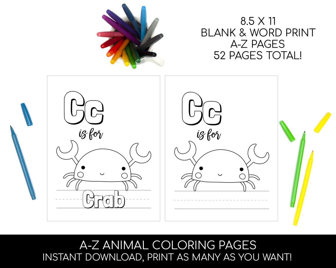 Printable ABC Animal Coloring Book Animal Alphabet Coloring | Etsy