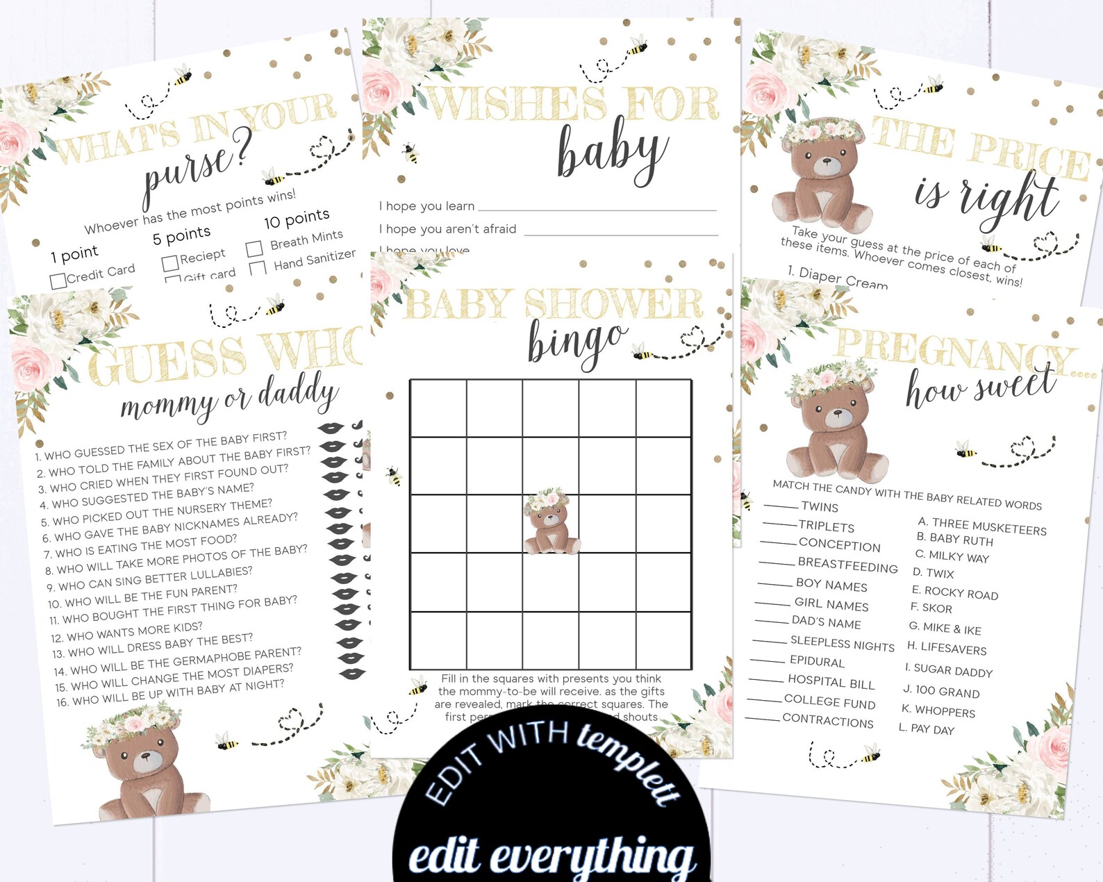 Bear Baby Shower Games Printable Baby Shower Games Package - Etsy