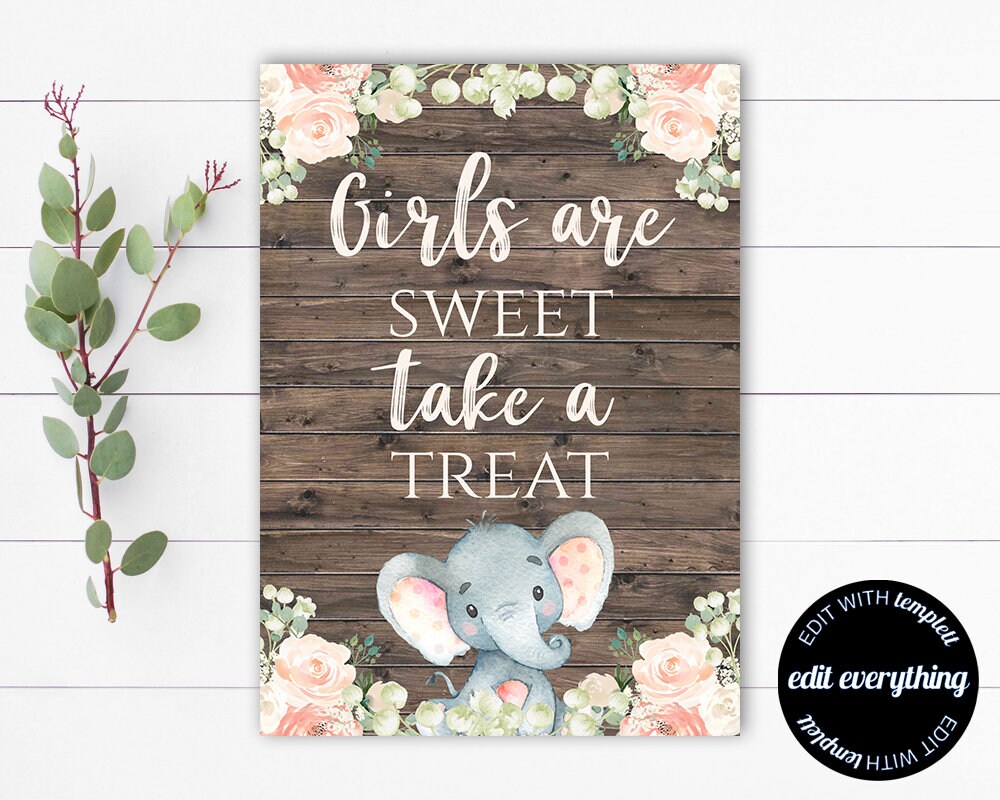 Sweet Treat Sign Girls Are Sweet Baby Shower Sign Elephant Sweet Treat ...