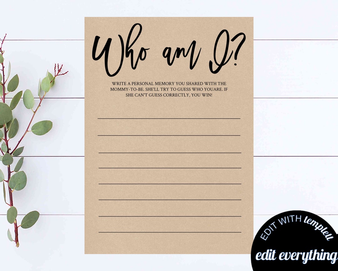 Who Am I Baby Shower Game Guess Who Game Printable Shower Game Kraft ...