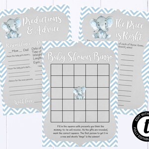 Blue Elephant Baby Shower Games Printable Baby Shower Games Package ...