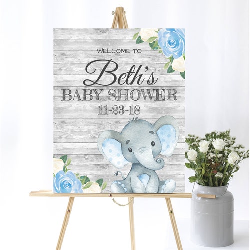 Blue Elephant Baby Shower Welcome Sign Baby Welcome Sign Blue | Etsy