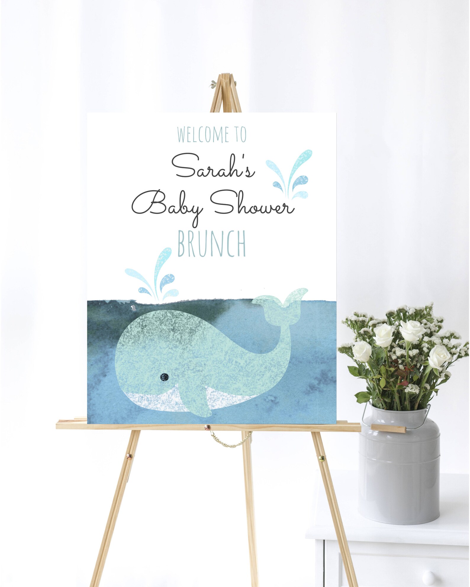 Whale Baby Shower Welcome Sign Baby Welcome Sign Blue and Green Baby ...