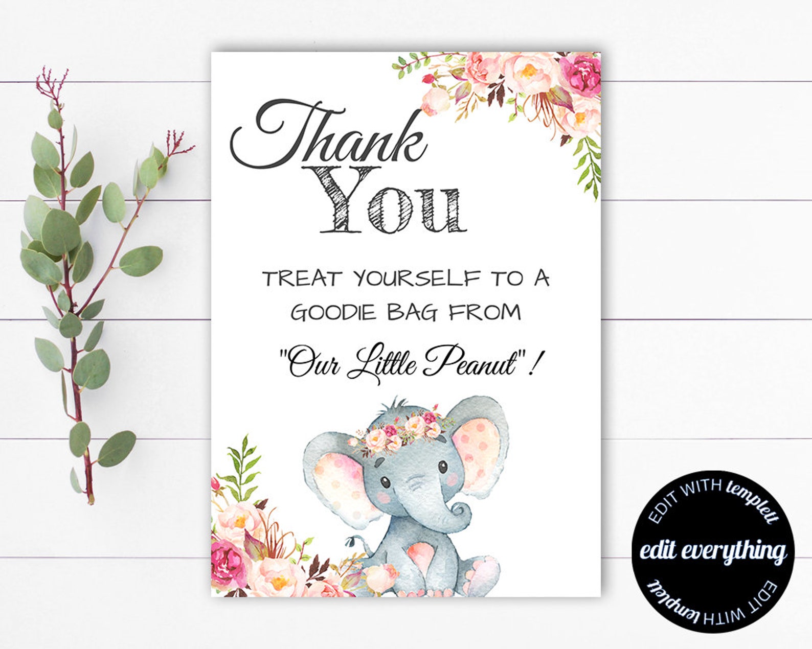 Goodie Bag Sign Elephant Baby Shower Goodie Bag Sign Thanks - Etsy