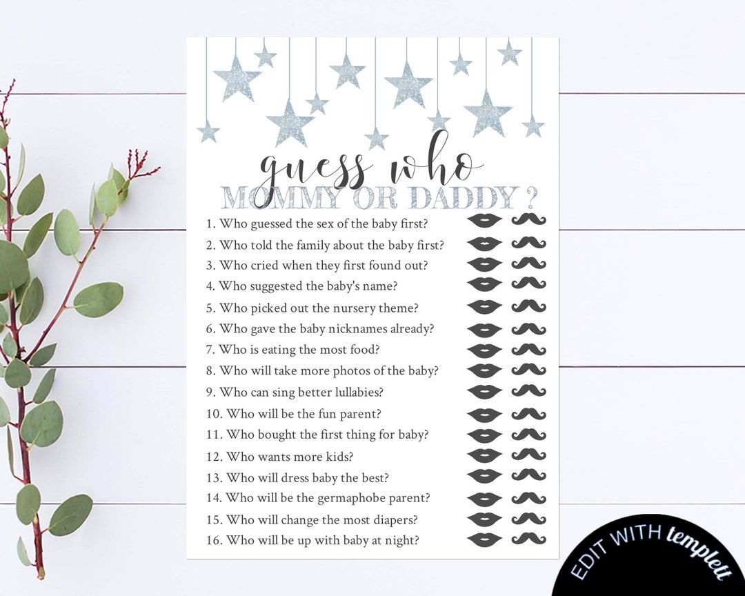 Twinkle Twinkle Guess Who Mommy or Daddy Baby Shower Game Guess Who ...