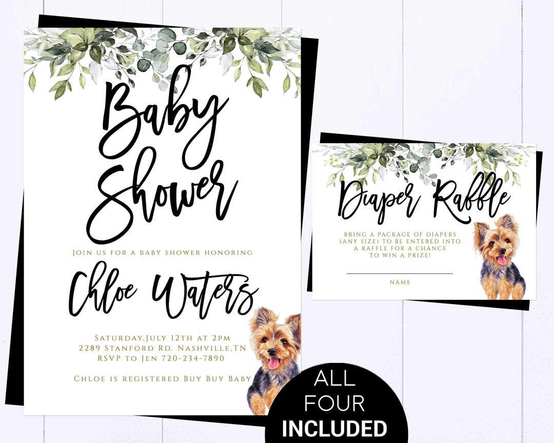 Dog Greenery Baby Shower Yorkie Baby Shower Invite Greenery Baby Shower ...