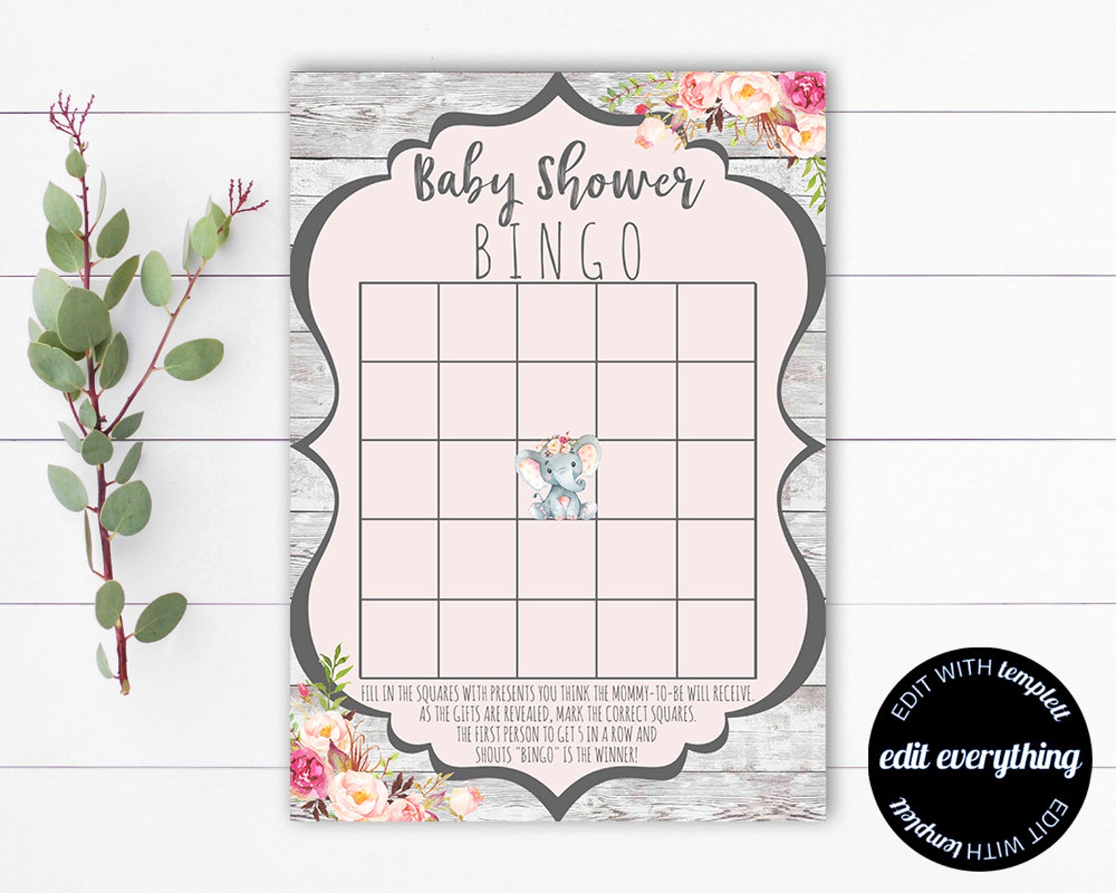 Elephant Baby Shower Bingo Game Baby Shower Bingo Activity - Etsy