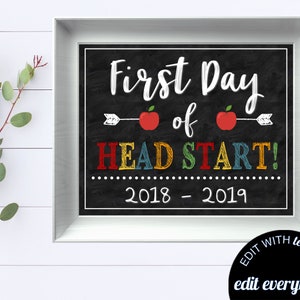 First Day of School Sign Back to School Chalkboard Head Start Editable ...