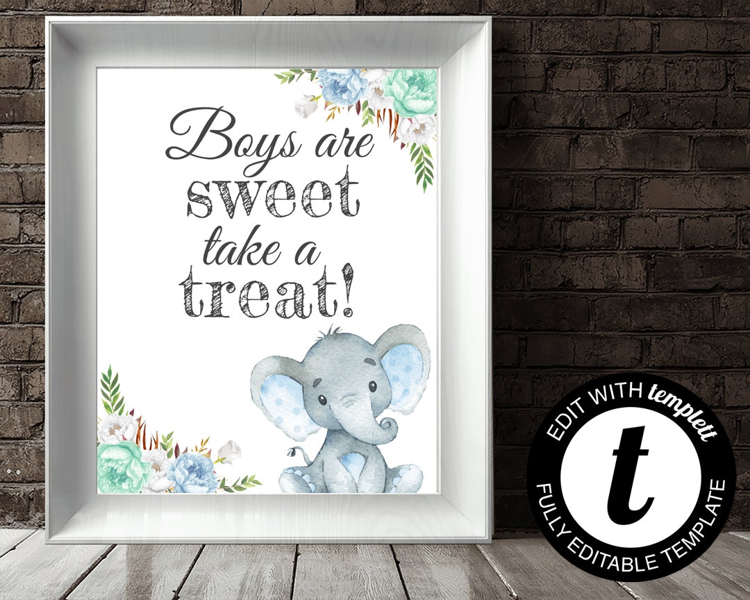 Sweet Treat Sign Boys Are Sweet Baby Shower Sign Elephant Sweet Treat ...