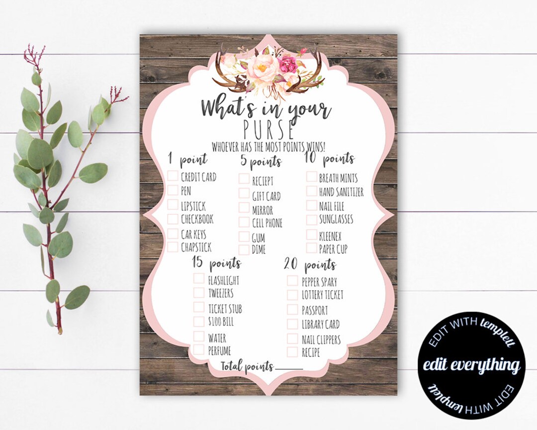 Floral Baby Shower What's in Your Purse Game Printable Baby Shower Game ...