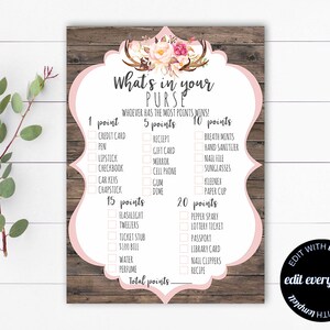 Floral Baby Shower What's in Your Purse Game Printable Baby Shower Game ...
