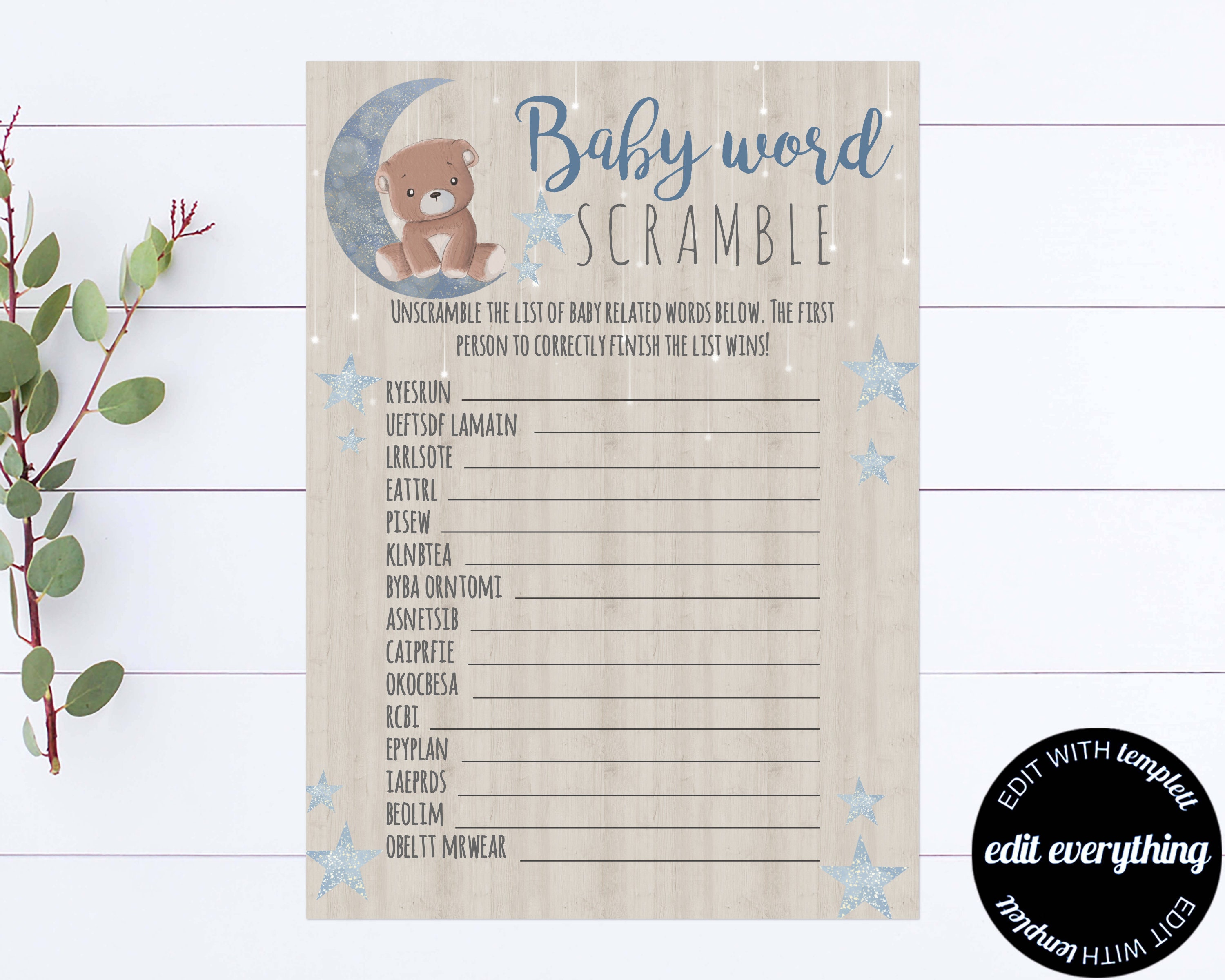 Bear Baby Shower Baby Word Scramble Game Printable Baby Shower | Etsy