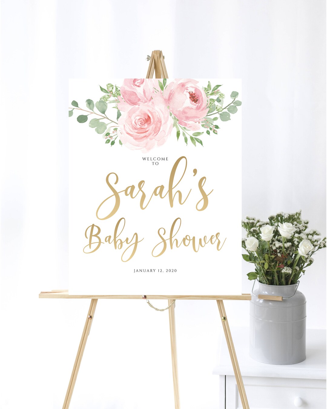 Blush Pink Floral Baby Shower Welcome Sign Baby Welcome Sign Baby ...
