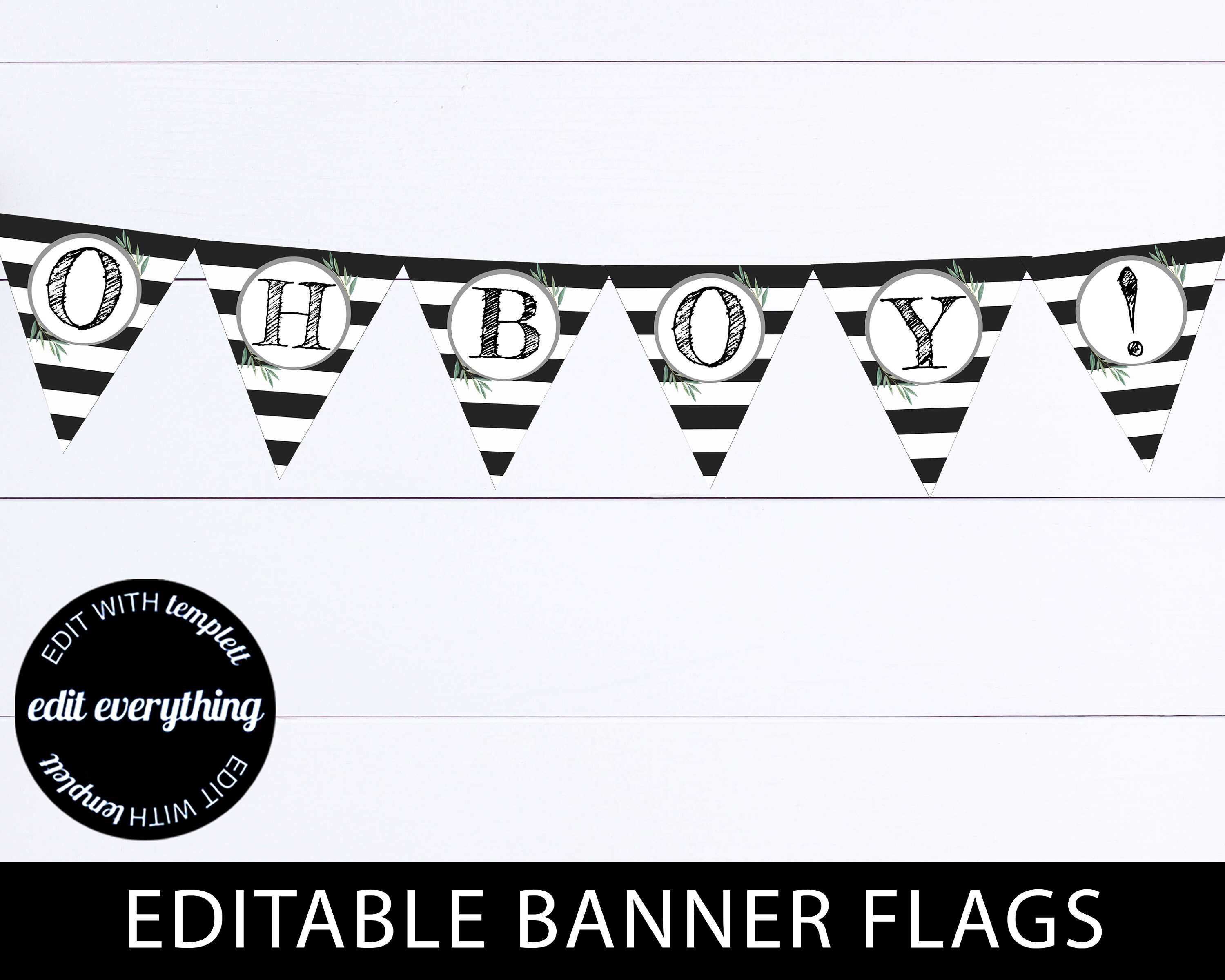 Oh Boy Striped Shower Banner Oh Boy Greenery Banner Baby Shower Banner ...