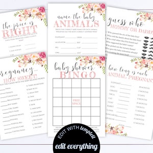 Pink Baby Shower Games Printable Baby Shower Games Package Baby Shower ...