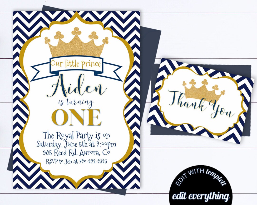 Prince Birthday Invitation Template Boy Birthday Party Invite Prince ...