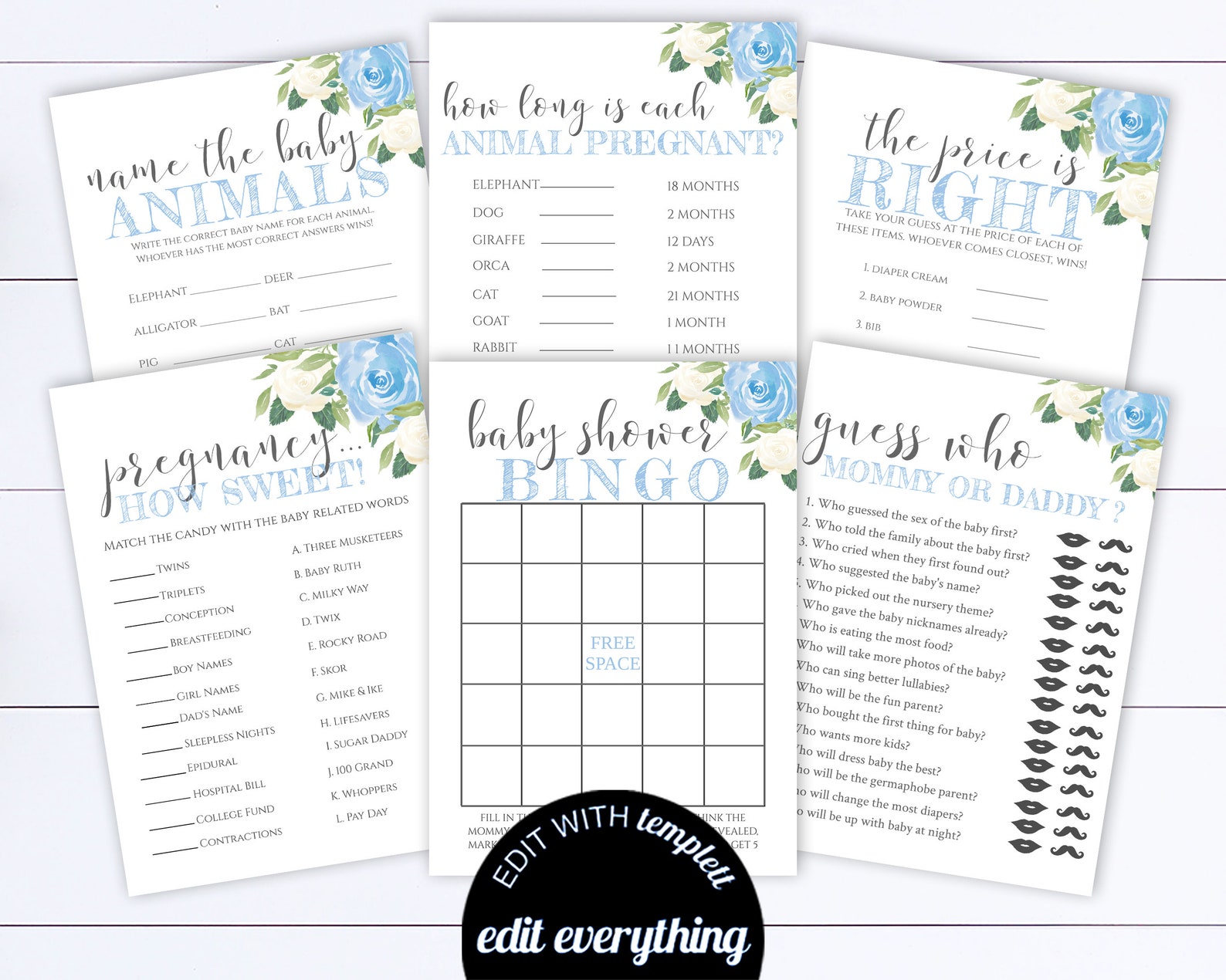 Blue Baby Shower Games Printable Baby Shower Games Package | Etsy