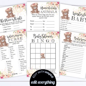 Bear Baby Shower Games Printable Baby Shower Games Package Baby Shower ...