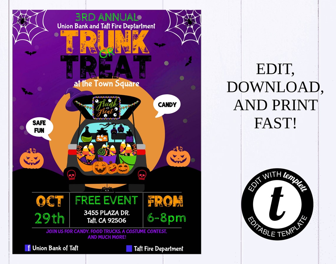 Editable Trunk or Treat Flyer Printable Halloween Trunk or - Etsy