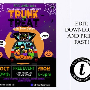 Editable Trunk or Treat Flyer Printable Halloween Trunk or Treat ...