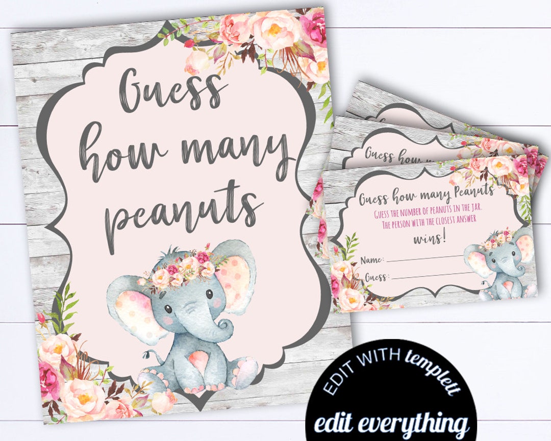 Elephant Peanut Guessing Game Guess How Many Baby Shower Games Peanut ...