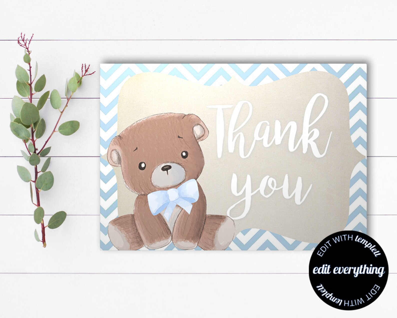 Bear Thank You Card - Thank You Template - Printable Thank You - Baby ...