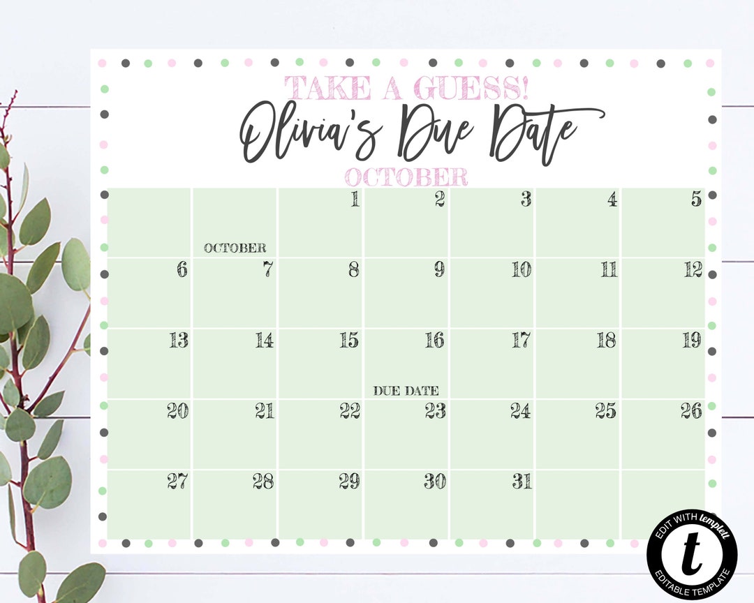Polka Dot Due Date Baby Shower Game Guess the Due Date Baby Shower Game ...