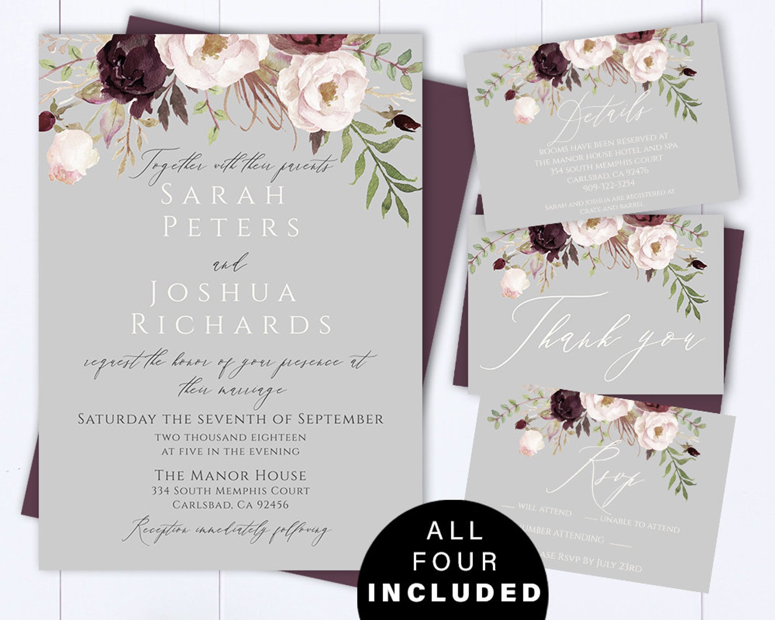 Floral Wedding Invitation Printable Floral Wedding Invitations - Etsy
