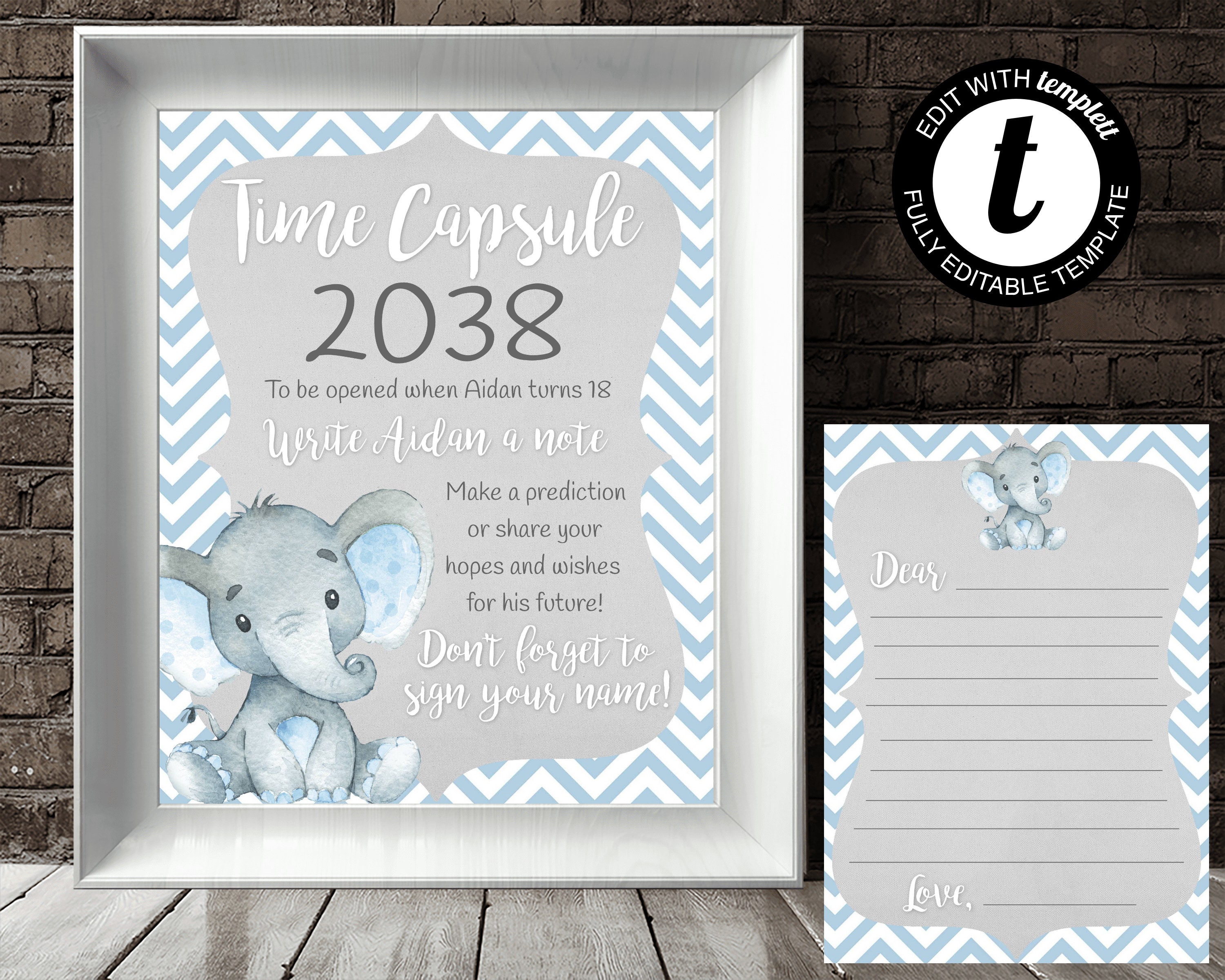 Blue Elephant Baby Shower Time Capsule Sign Baby Shower Time Capsule ...