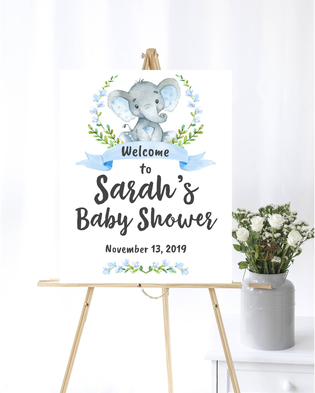 Blue Elephant Baby Shower Welcome Sign Baby Welcome Sign Blue Baby ...
